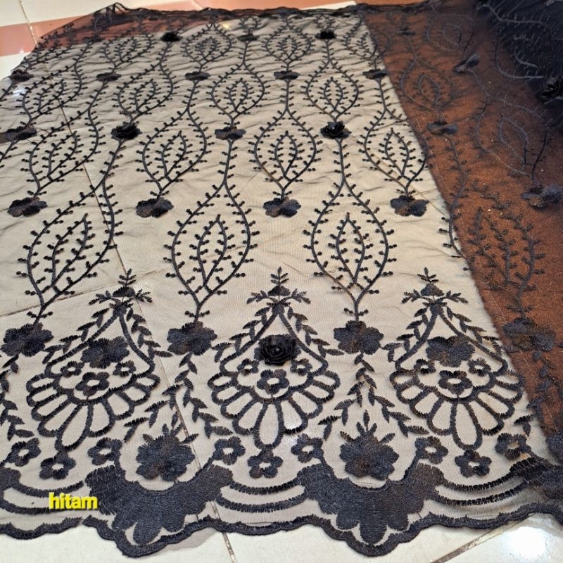 Jual (COD) bahan kain kebaya tulle 3D elishaab/tille bunga timbul mewah ...