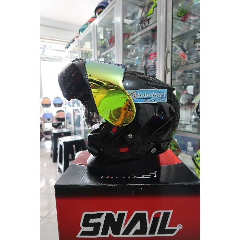 Jual Snail M1 Modular Black Glossy Visor Blue Red Gold Free Visor Clear ...