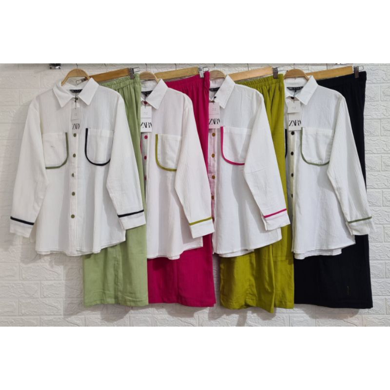 Jual SETCEL PREMIUM BY Z@RA/ SETCEL KEMEJA PUTIH | Shopee Indonesia