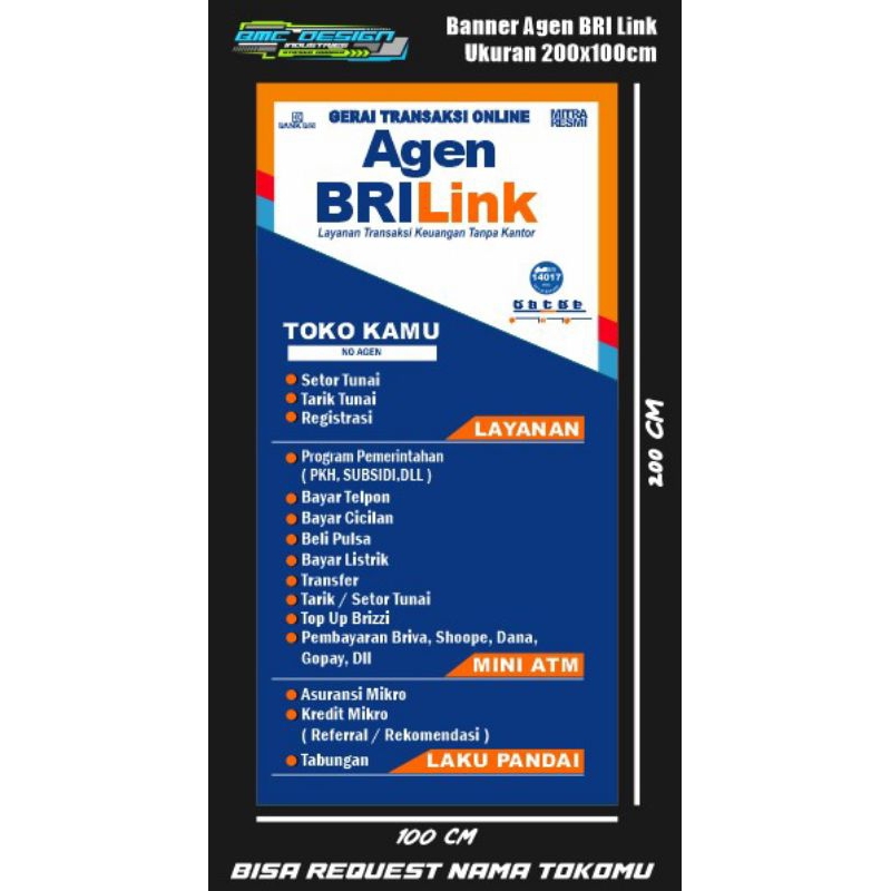Jual BANNER SPANDUK AGEN BRI LINK ukuran 200x100cm (BISA REQUEST NAMA ...