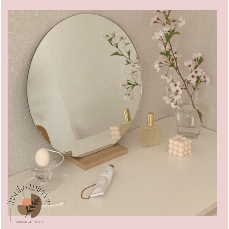 Jual Kaca cermin bulat D25 + penyangga kayu / Aesthetic mirror moon ...