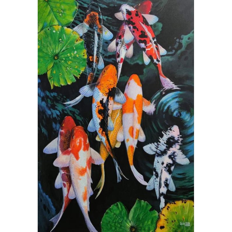 Jual hiasan dinding cetak ikan hias Plus bingkai real pict ukuran 65*45 ...