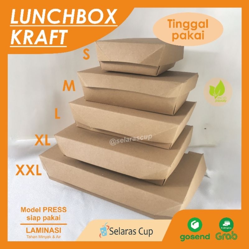 Jual ISI 50 Lunch Box Kraft Siap pakai - Kotak Nasi Kertas Cokelat ...