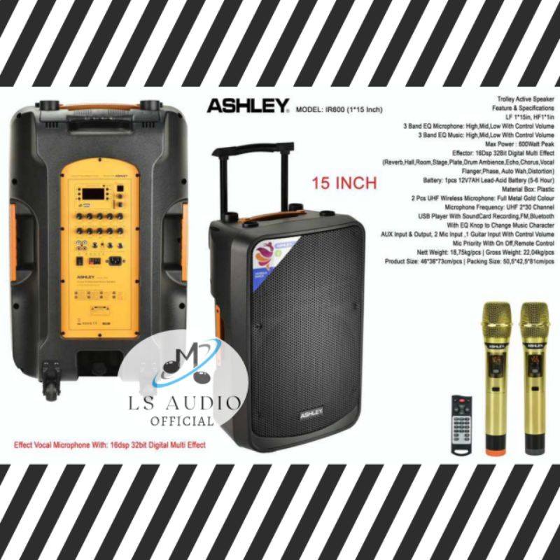 Jual Ashley Speaker Portable IR 600 Original - 15 Inch Bluetooth With 2 ...