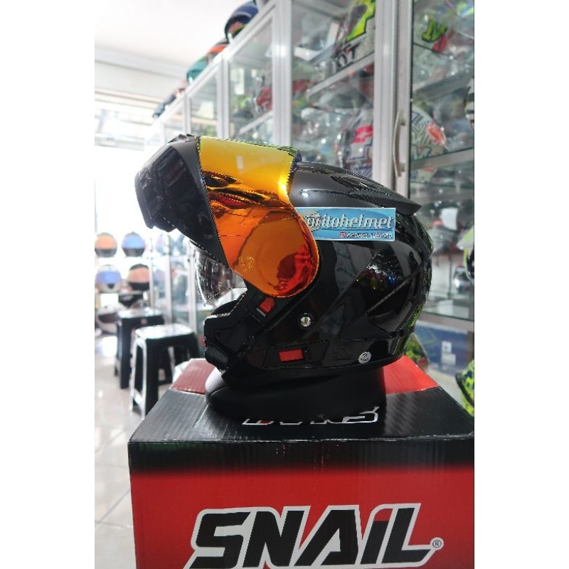 Jual Snail M1 Modular Black Glossy Visor Red Free Visor Clear | Shopee ...