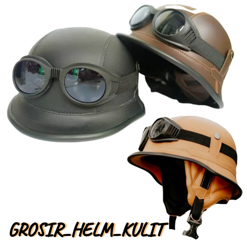 Jual Helm NAZI Dewasa Classic Retro Full Kulit Hitam&Coklat + KACAMATA ...