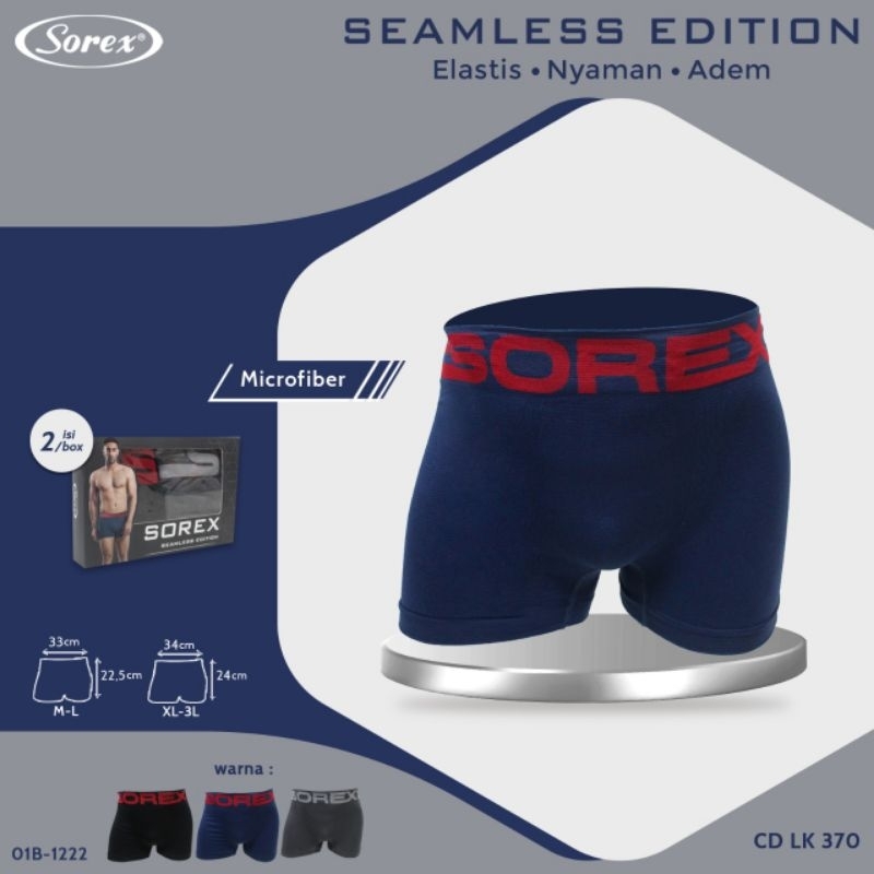 Jual (ISI 2 PCS) CD SOREX PRIA BOXER 370 SEAMLESS EDITION | Shopee ...