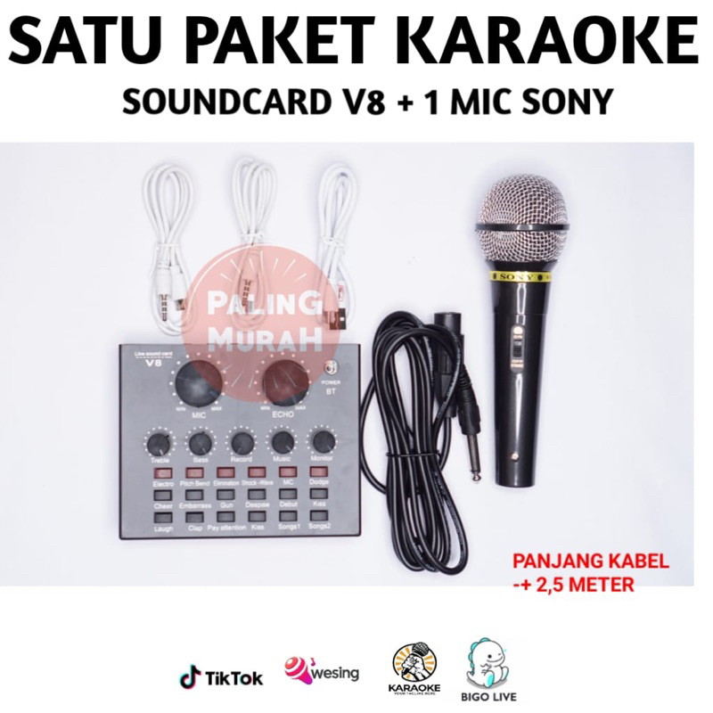 Jual COD PAKET KARAOKE SOUNDCARD V8 BLUETOOTH DENGAN MICROPHONE DYNAMIC ...
