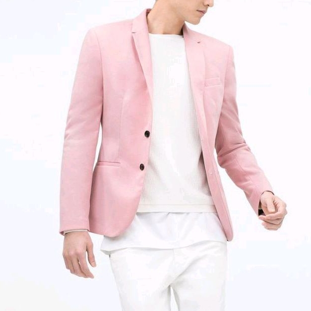 Jual Jas Blazer Pria Pink Korean Style Kancing Dua | Shopee Indonesia