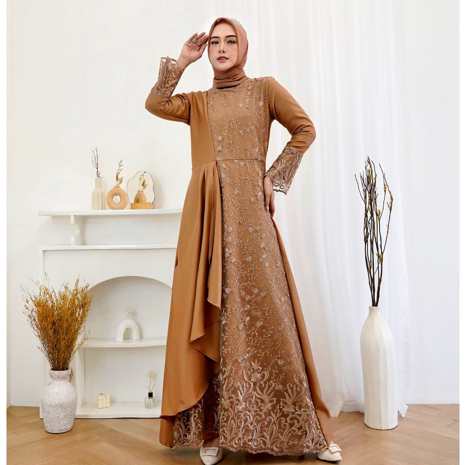 Jual (Dijamin RealPict) Gamis Mafaza Brokat TilLe Bordir Maxi Dress Lebaran Brukat Tulle Baju ...