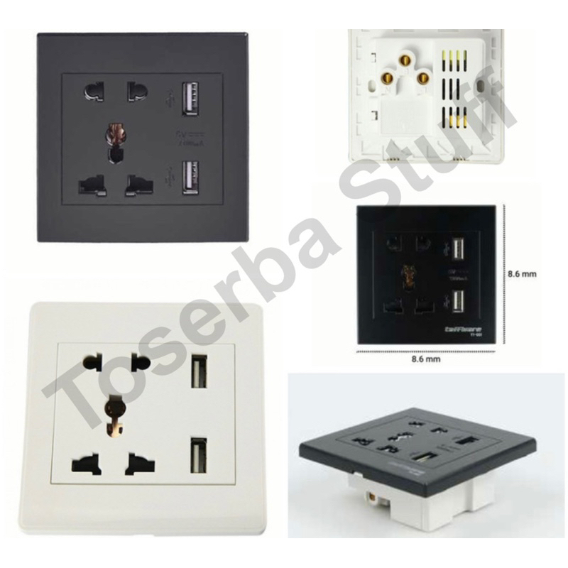 Jual STOPKONTAK SOCKET OUTLET UNIVERSAL 3 TIGA PIN DUA 2 DUAL USB ...