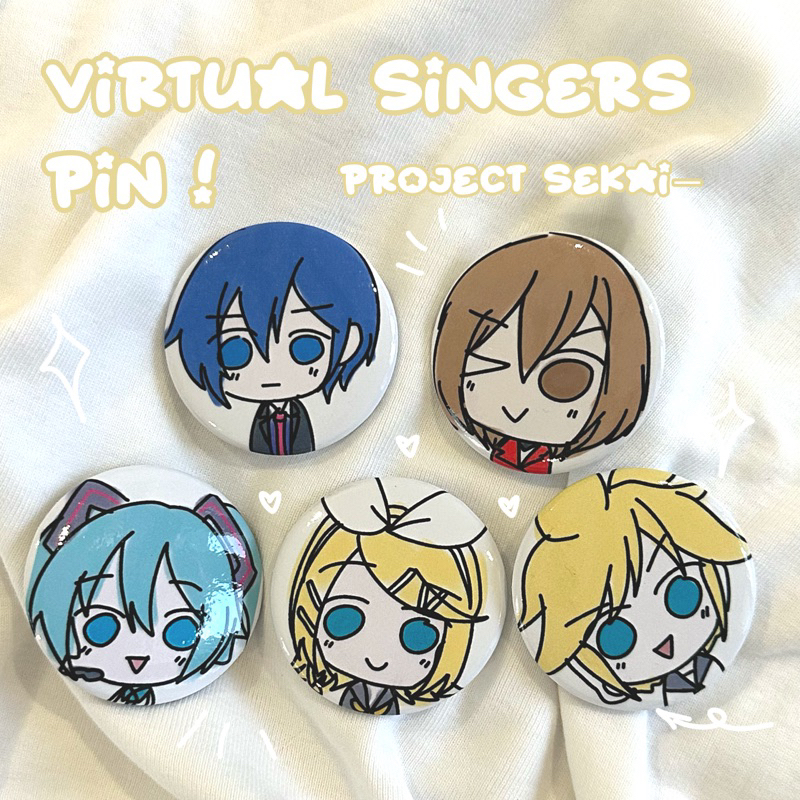 Jual virtual singers vocaloid pins (kaito, len, rin, meiko, miku ...