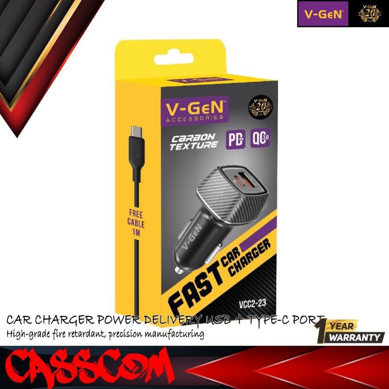 Jual Car Charger V-Gen VCC2-23 Dual Fast Charging QC 3.0 PD 30W USB ...
