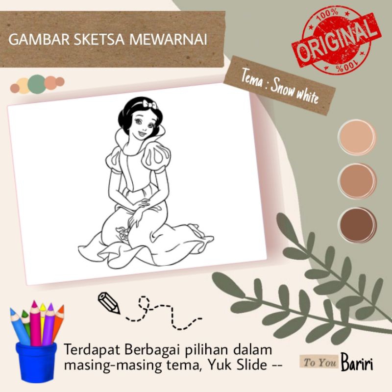 Jual Gambar Sketsa Mewarnai | SNOW WHITE | Sketsa lukis | Sketsa Sablon ...