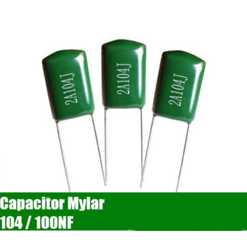 Jual 10 pcs POLYESTER CAPACITOR MYLAR HIJAU 2A104J100V KAPASITOR MILAR IJO 2A 104J 100 VDC ...