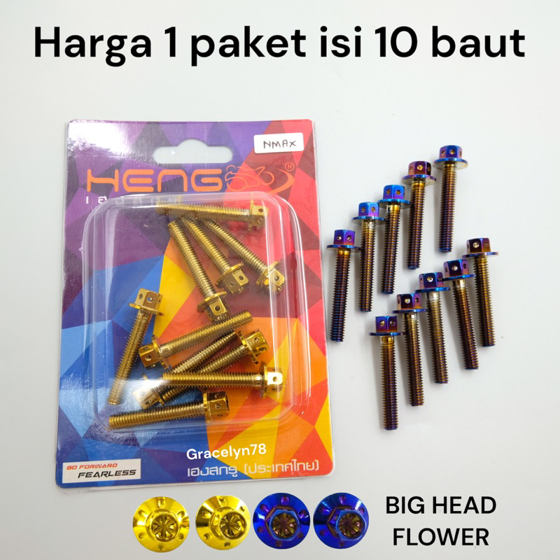 Jual BIG HEAD FLOWER baut PROBOLT cvt yamaha NMAX by HENG gold dan blue burn | Shopee Indonesia