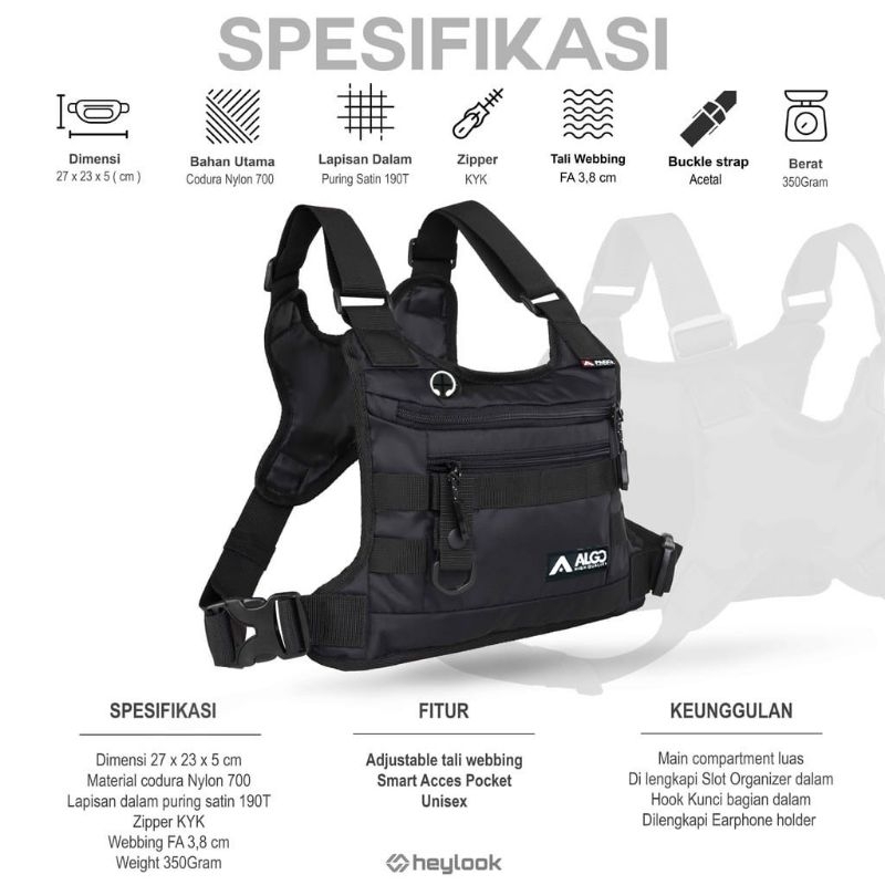 Jual tas dada penahan angin tas rompi tas dada tactical hitam | Shopee ...