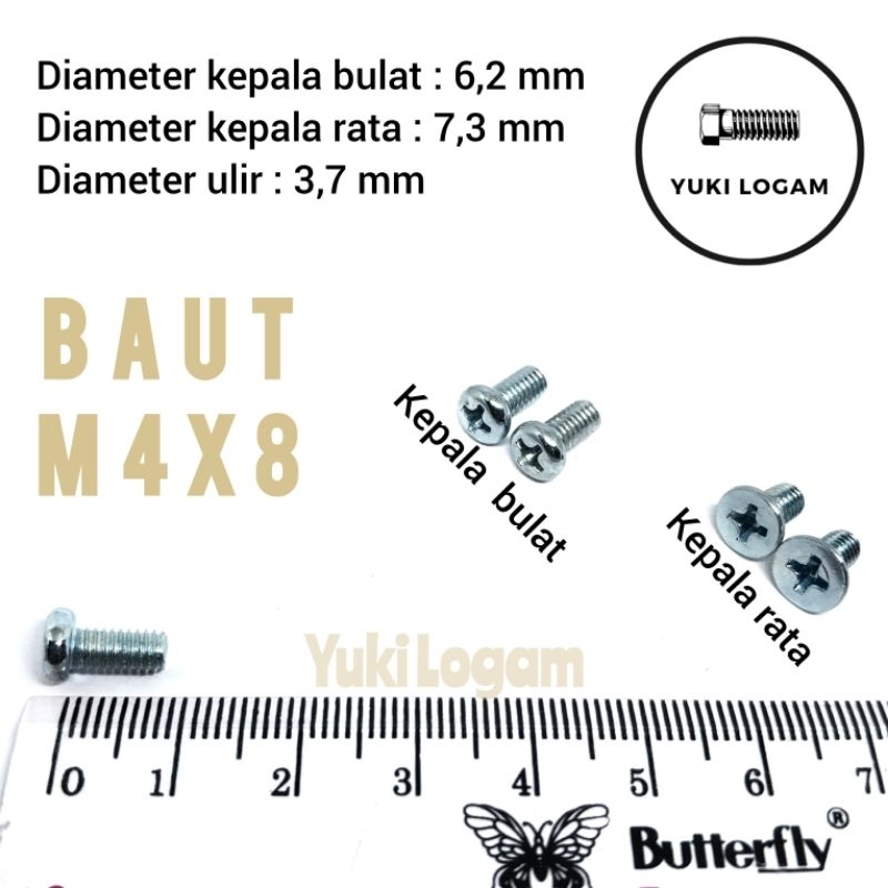 Jual 100 pcs baut M4x8 kepala bulat atau kepala rata, baut elektronik ...