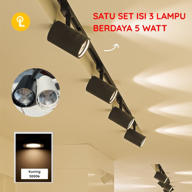 Jual Paket Lampu Sorot 5w 1 set isi 3 + Rel 1.5M 1.5 Meter Track Light ...