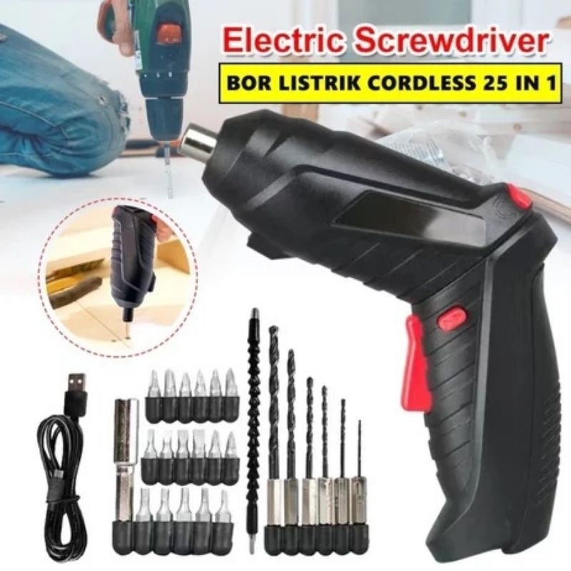 Jual Mesin Bor set 47 Obeng Elektrik Cordless Screwdriver RECHARGER ...