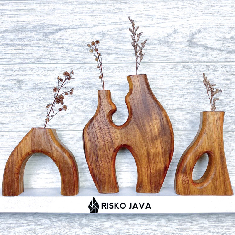Jual KADITA - Vas Bunga Kayu Jati Minimalis / Hiasan Dekorasi Rumah | RISKO JAVA | Shopee Indonesia