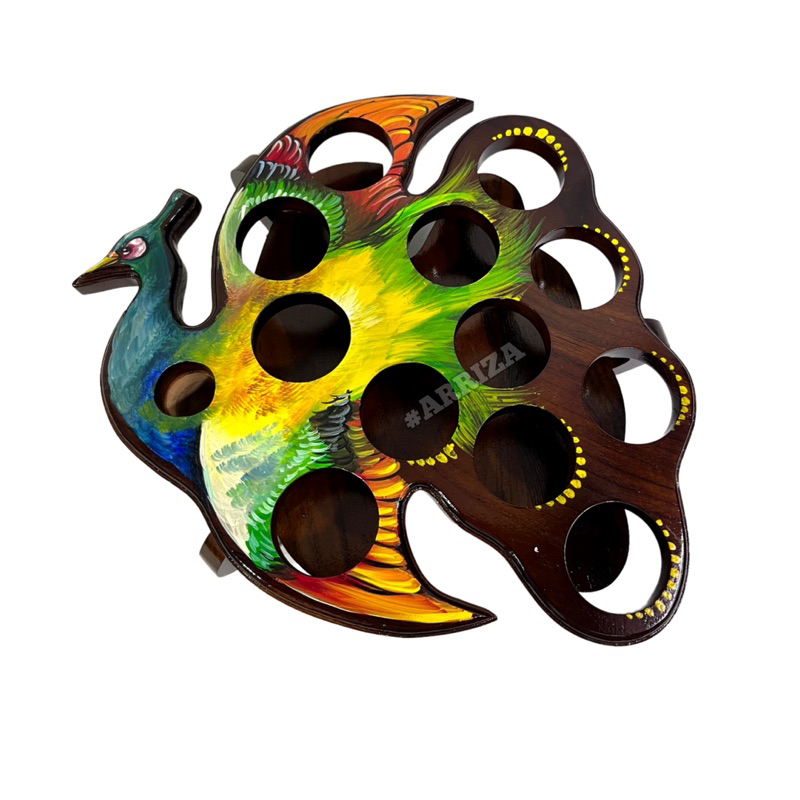 Jual TEMPAT AQUA GELAS KAYU JATI MODEL MERAK TERBANG ISI 12 Motif Warna ...