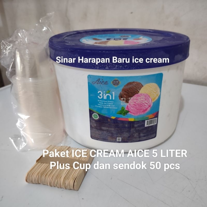 Jual ICE CREAM AICE 5 LITER Plus Cup dan sendok 50 pcs | Shopee Indonesia