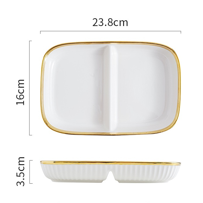 Jual ASHOME piring keramik snack kotak sekat 2 elegant mewah list gold ...