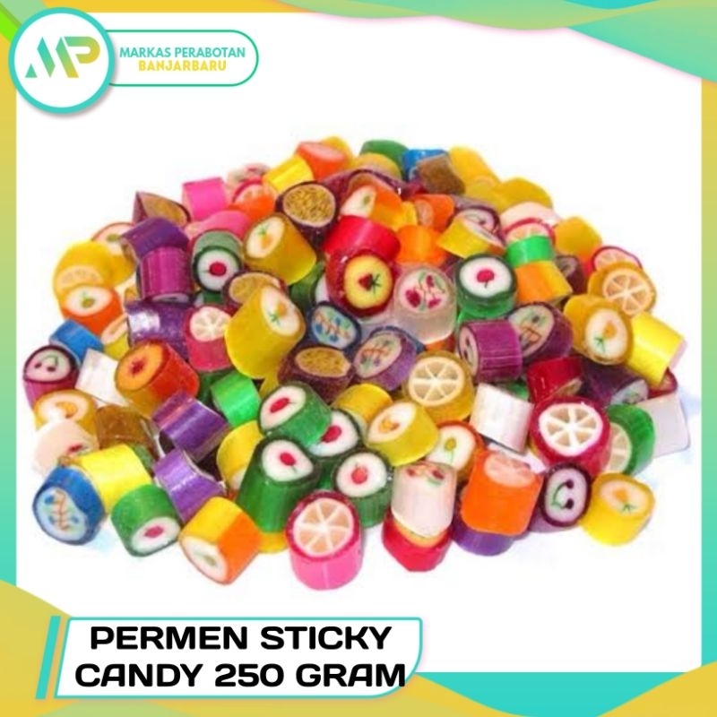 Jual permen sticky candy 3 in 1/permen candy mix rasa buah 250gr toples ...