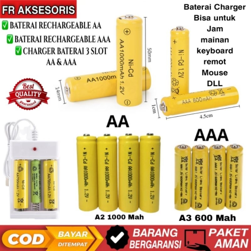 Jual BATERAI CAS AA A2 1000mAh AAA A3 600mAh RECHARGEABLE BATERAI ...