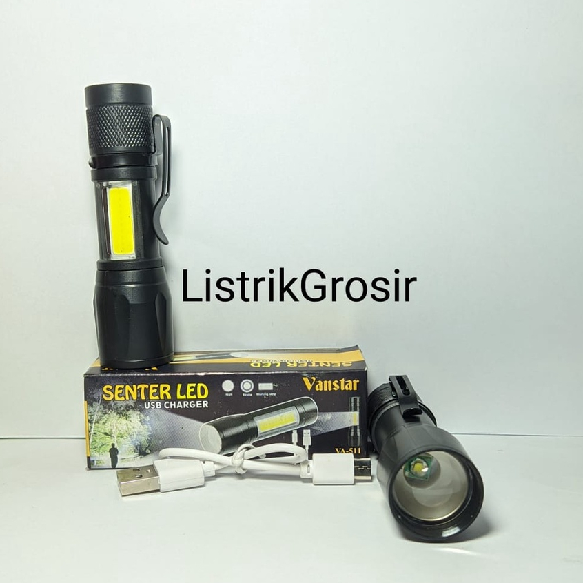 Jual Senter Swat Mini Vanstar Senter Zoom COB Recharge Pvc Body Besar ...