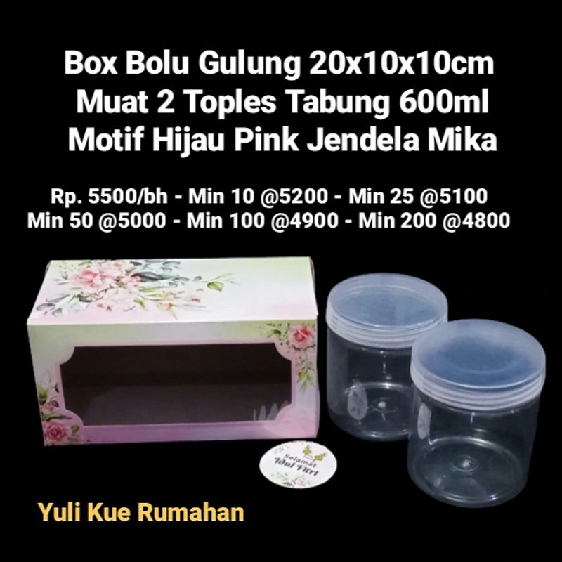 Jual Box Bolu Gulung 20x10x10cm Muat 2 Toples Tabung 600ml Motif Hijau ...