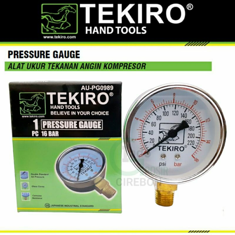 Jual TEKIRO Pressure Gauge 16 Bar Manometer Alat Ukur Tekanan Angin ...
