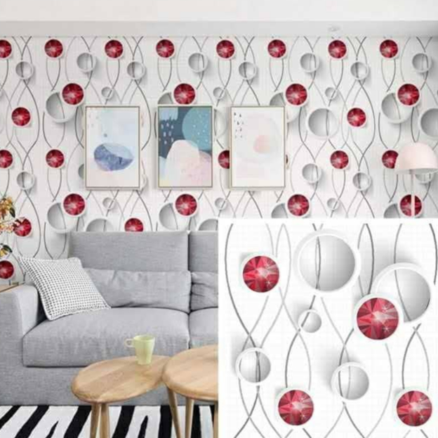Jual Wallpaper Dinding Motif Wave Bulat Merah Ukuran 45CM X 9-10METER ...