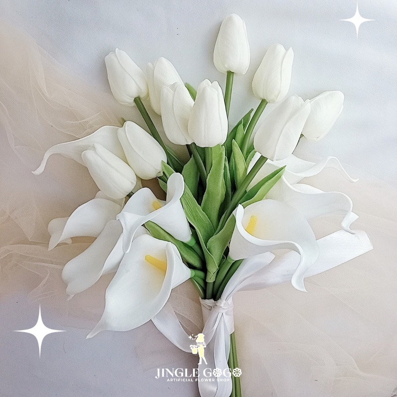 Jual Hand Bouquet Wedding / Buket Prewed Putih Tulip Lily White ...