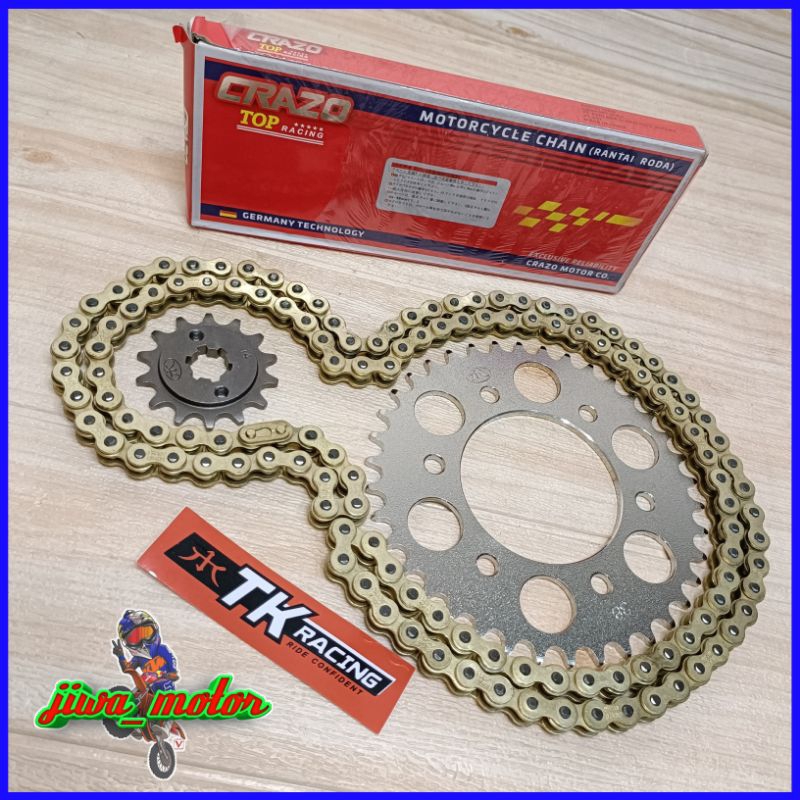 Jual gear set 415 TK racing / sss Vixion old new MX king plus rantai CRAZO Gold 415H 130L ...