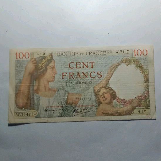 Jual 100 Cent Francs 1940 Uang Kertas Kuno Perancis VF Bagus | Shopee ...