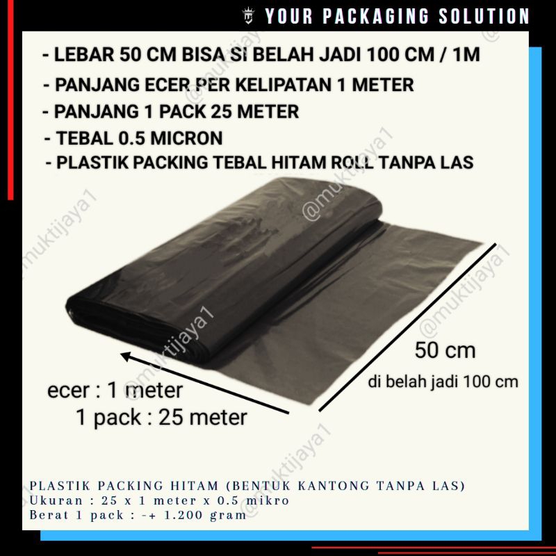 Jual PLASTIK PACKING HITAM TEBAL • PANJANG 25 METER • LEBAR 50CM ...
