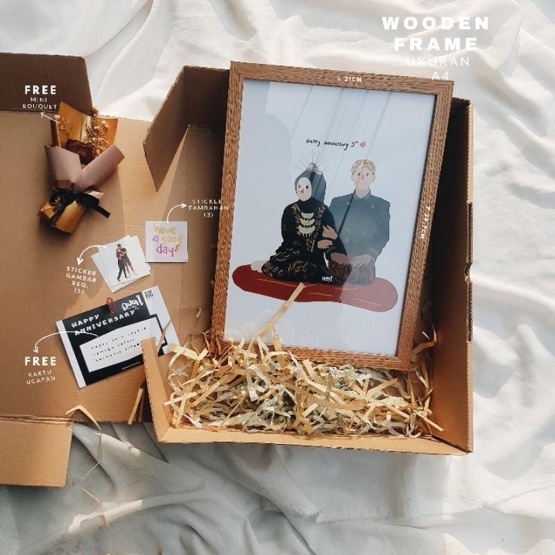 Jual ILUSTRASI WAJAH / BINGKAI KAYU PREMIUM MURAH/ GIFT BOX HAMPERS ...