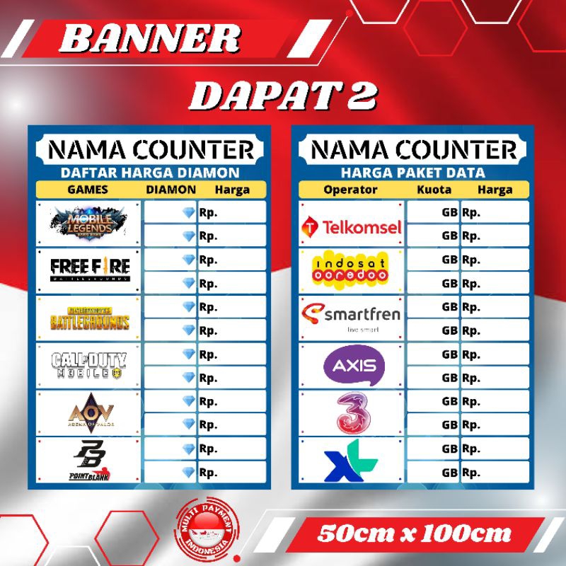 Jual BANNER / SPANDUK TOPUP & PAKET DATA 50CM X 100CM | Shopee Indonesia
