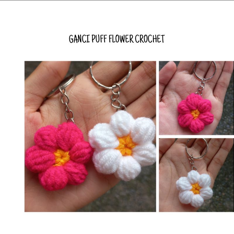 Jual SOUVENIR GANTUNGAN KUNCI RAJUT PUFF FLOWERS - aplikasi bunga rajut ...