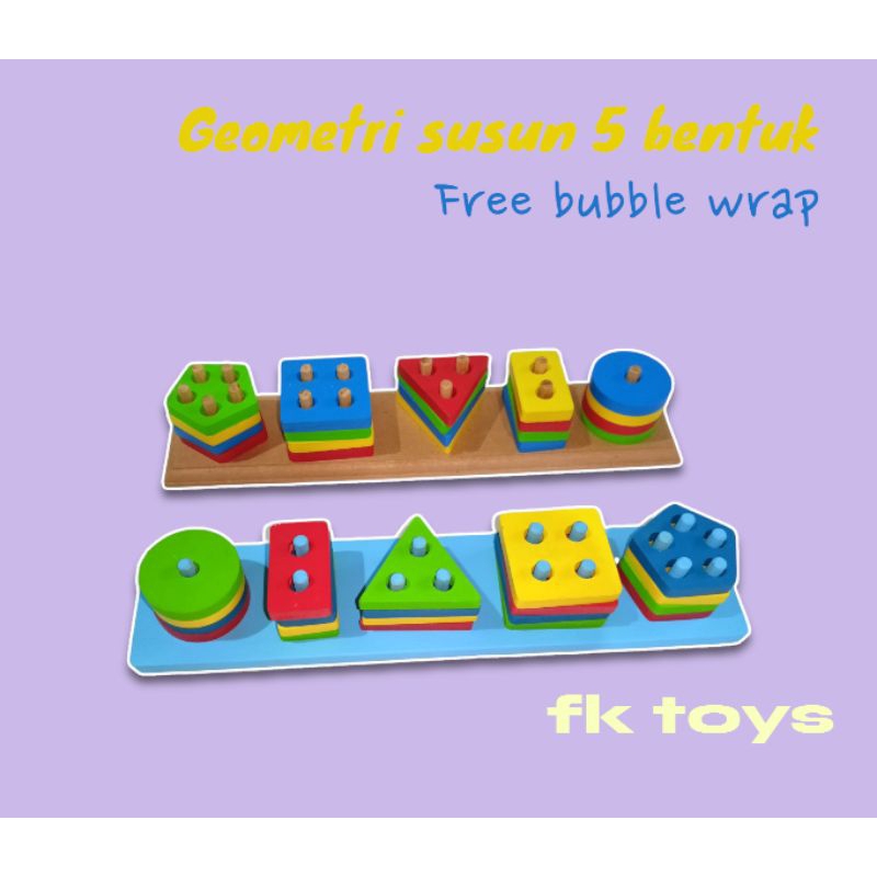 Jual Menara geometri susun 5_basic shape-mainan edukasi_mainan kayu ...