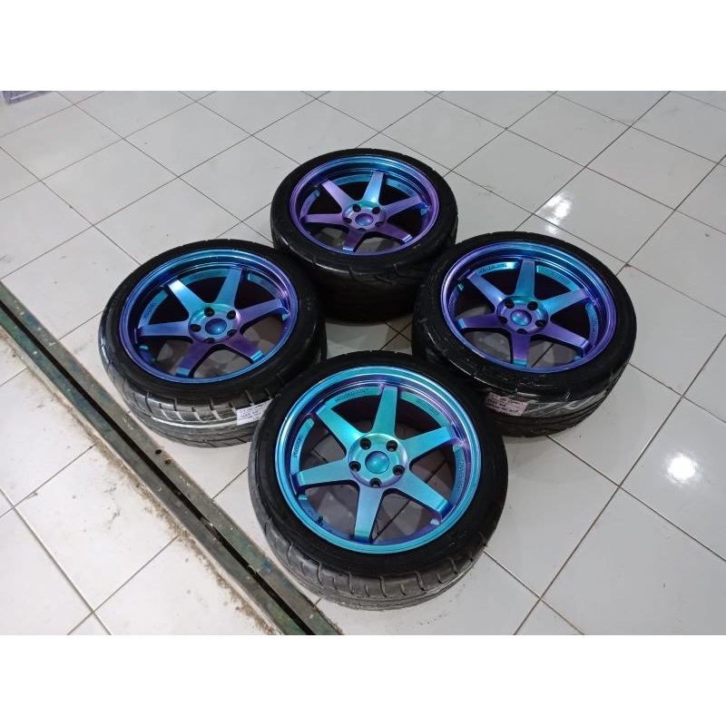 Jual velg te37 r18x9,5 pcd 5x114 + ban 265 35 r18 | Shopee Indonesia