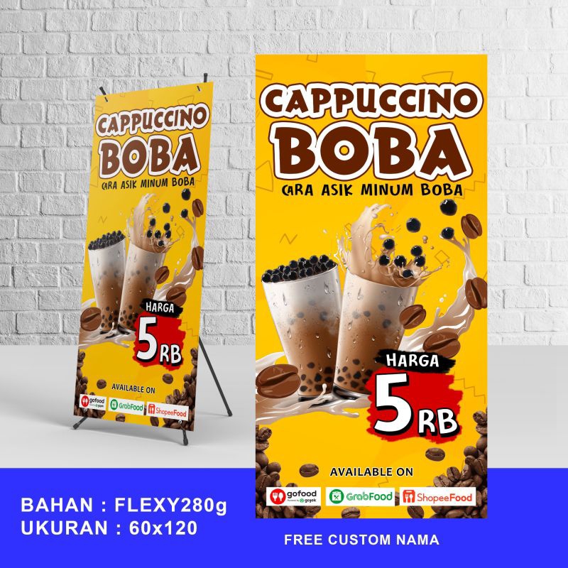 Jual Spanduk Cappuccino Boba Cincau FREE CUSTOM NAMA | Shopee Indonesia