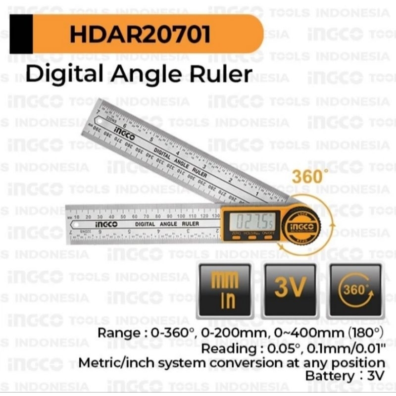 Jual INGCO HDAR20701 DIGITAL ANGLE RULER 40CM PENGGARIS SUDUT SIKU ...