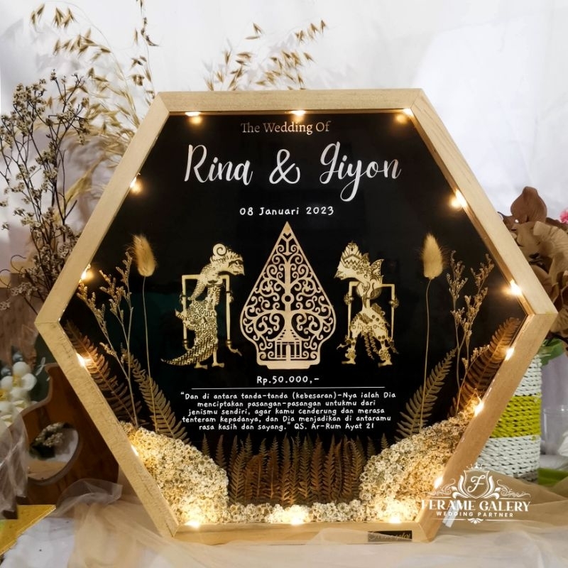 Jual Bingkai Mahar Pernikahan Rustic Jawa Modern - Mahar Pernikahan Wayang Bunga Kering - Frame ...