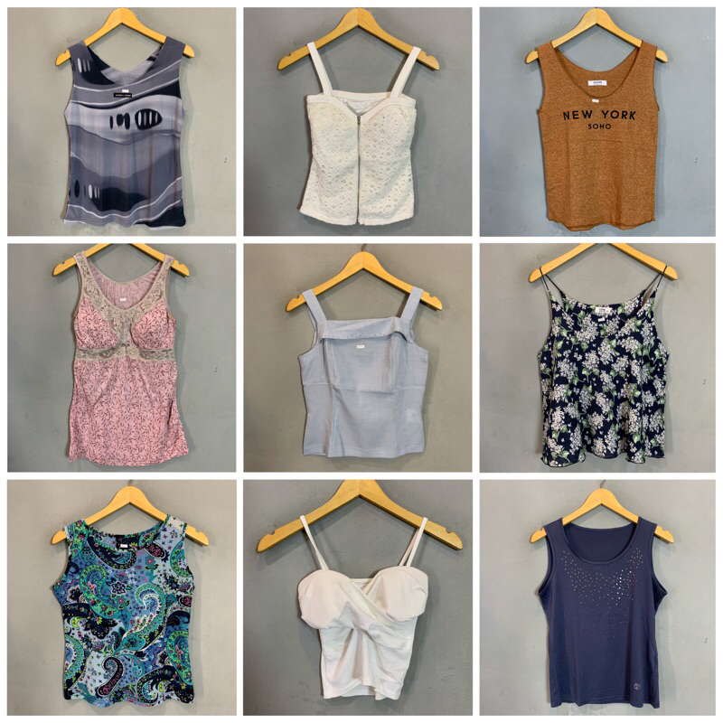 Jual Tank Top Cewek Wanita Spaghetti Backless Cut Out Thickstrap Halter Flowing Racerback