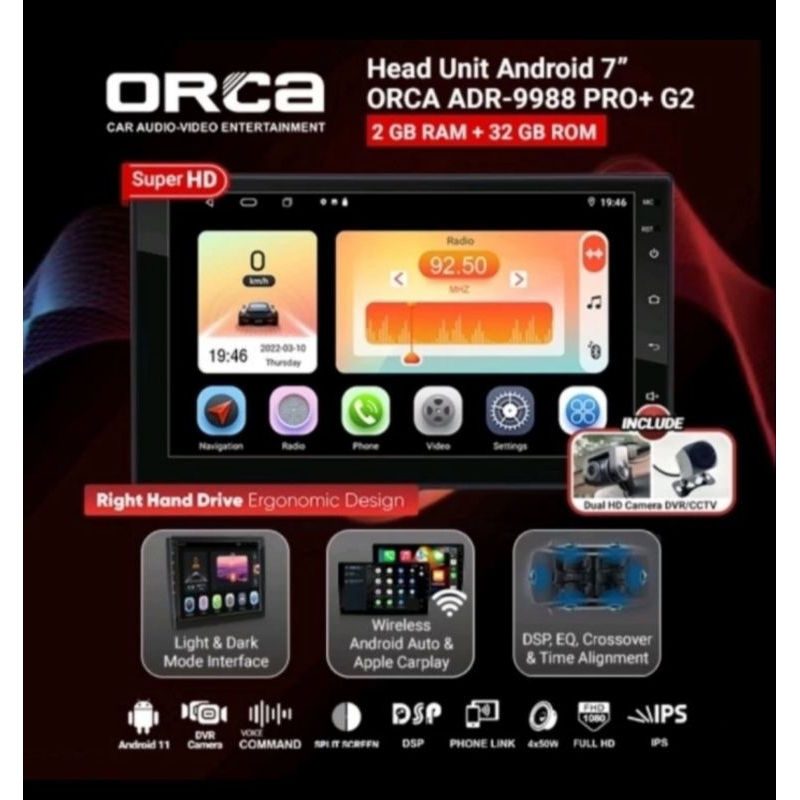 Jual HEAD UNIT TAPE MOBIL ANDROID ORCA ADR-9988 PRO+ G2 RAM 4GB/64GB ...
