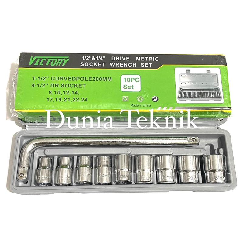 Jual Kunci Sok Set 10 Pcs VICTORY Socket Wrench Set 10 Pcs 8 - 24 mm 1/2” Kunci Shock Sock Set ...