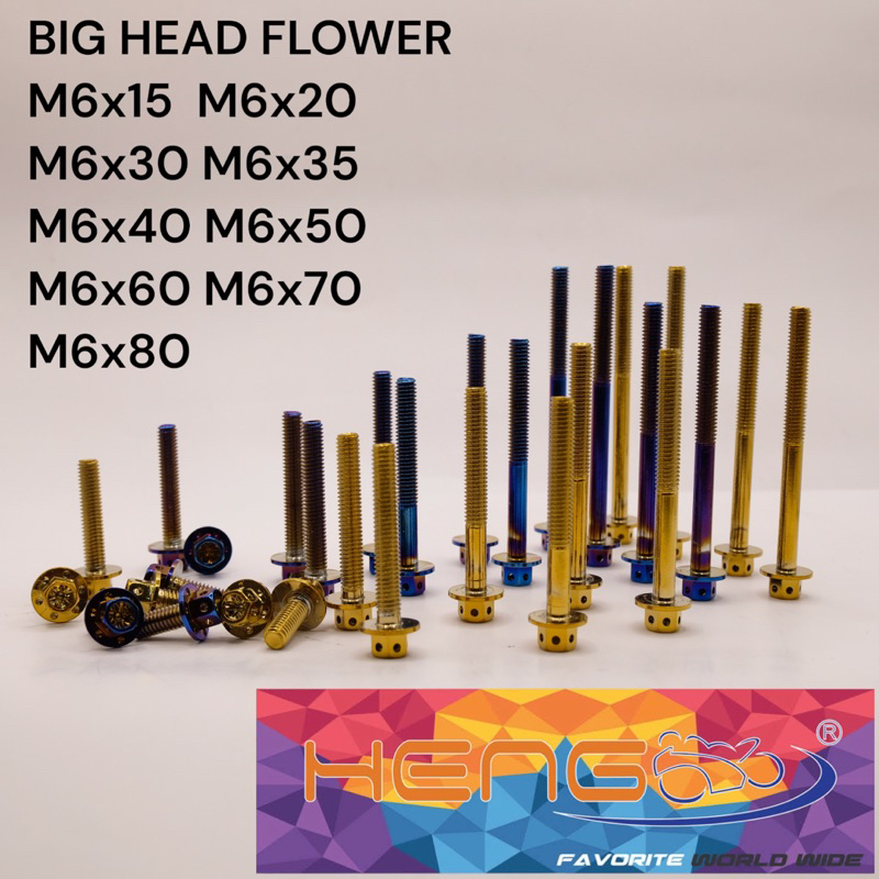 Jual baut probolt BIG HEAD FLOWER HENG THAILAND gold dan blue burn m6x15 m6x20 m6x30 m6x35 m6x40 ...
